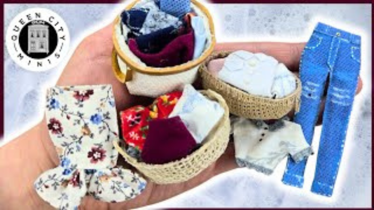 Easy handmade dollhouse laundry baskets and clothing from scratch
