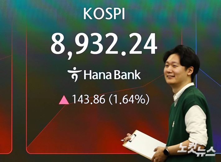 코스피, 장중 8900선 넘은 뒤 하락세로 전환