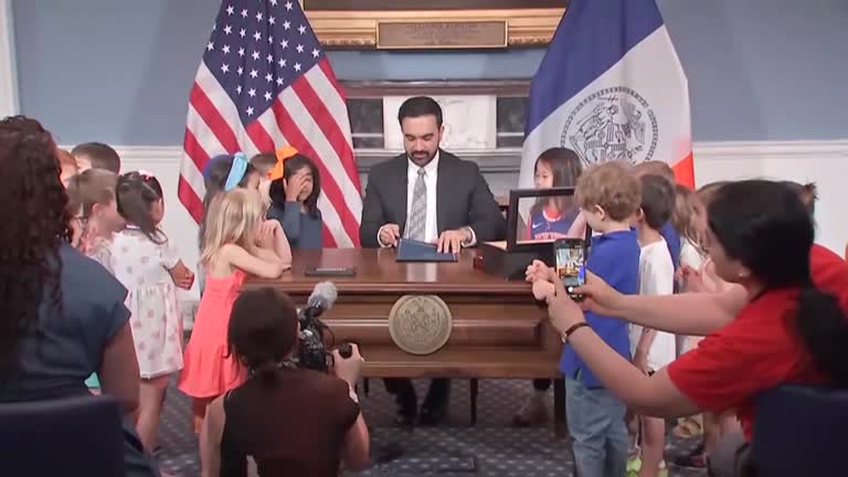 Mamdani signs mock 'order' letting kids to stay up for NBA Finals