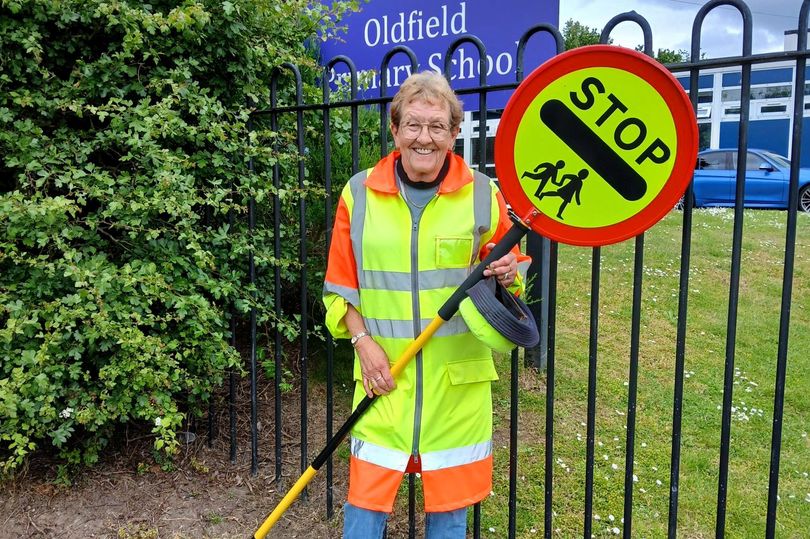 Chester school forms guard of honour for long-serving lollipop lady Pat