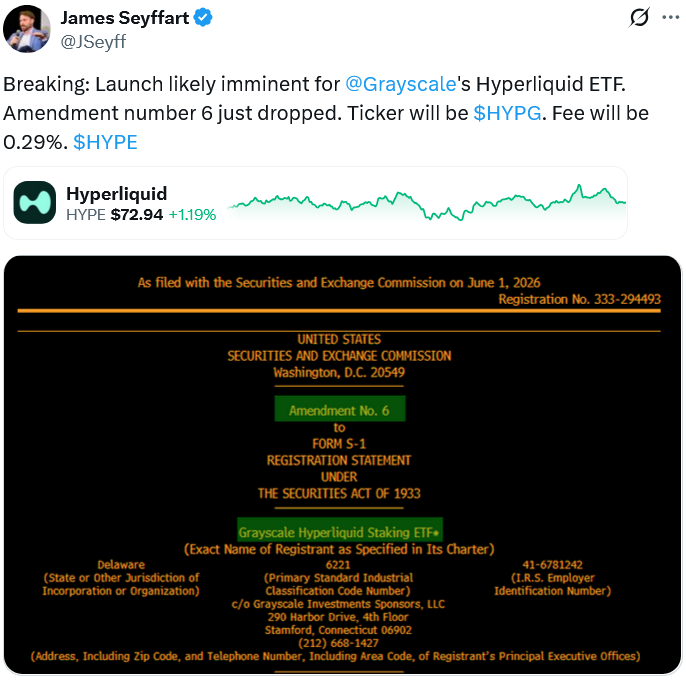 Grayscale HYPE ETF likely imminent as new update shows competitive fee ...