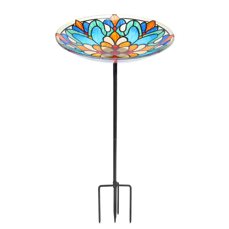 This stained-glass bird bath looks like an antique store find