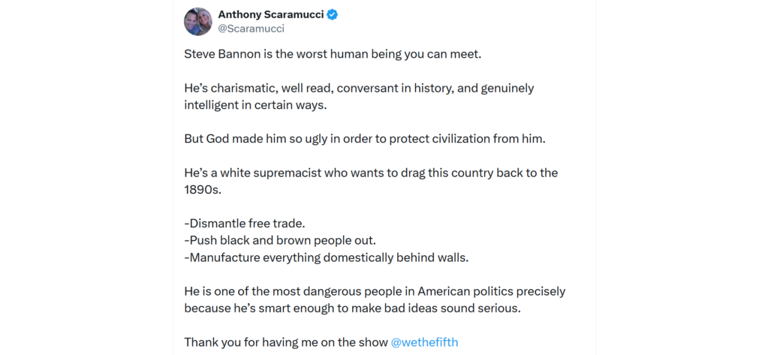 Anthony Scaramucci calls Steve Bannon 'one of the most dangerous people ...