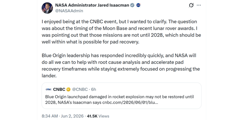 Jeff Bezos's Blue Origin pad repairs will take 'serious time,' says ...