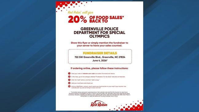 Greenville police, Red Robin host June 4 fundraiser for Special Olympics NC