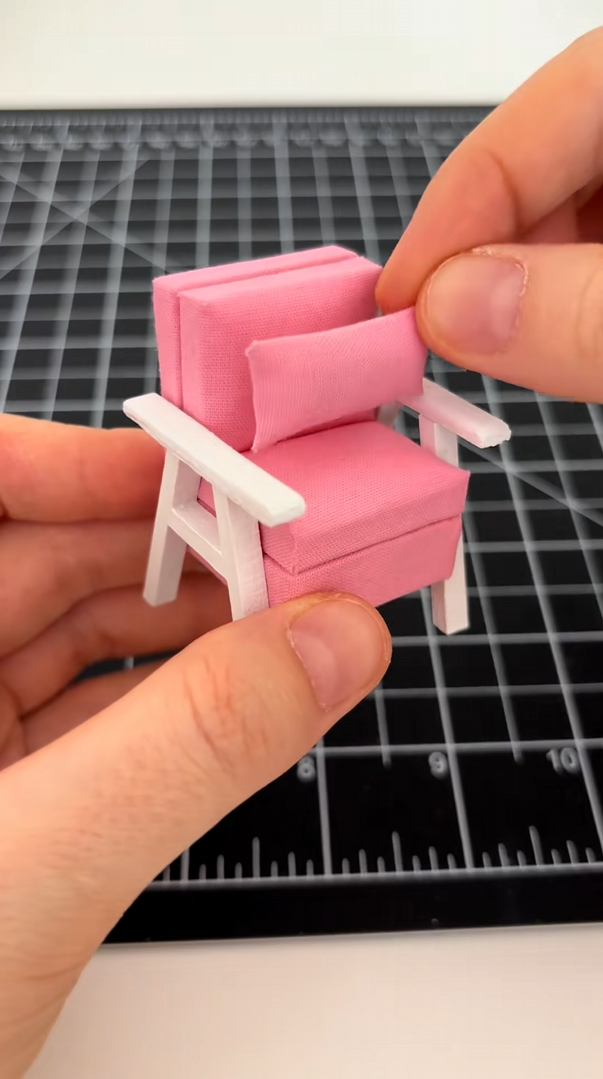 Pink chair with white wooden armrests miniature DIY