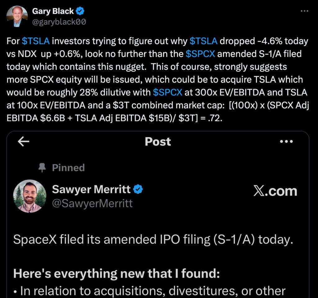 Why did TSLA stock fall overnight? Gary Black says SpaceX might be the ...