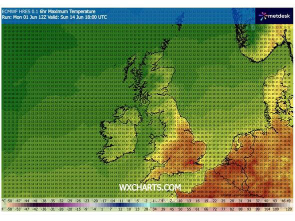 UK hot weather maps turn dark red as 28C scorcher to roast 2 counties