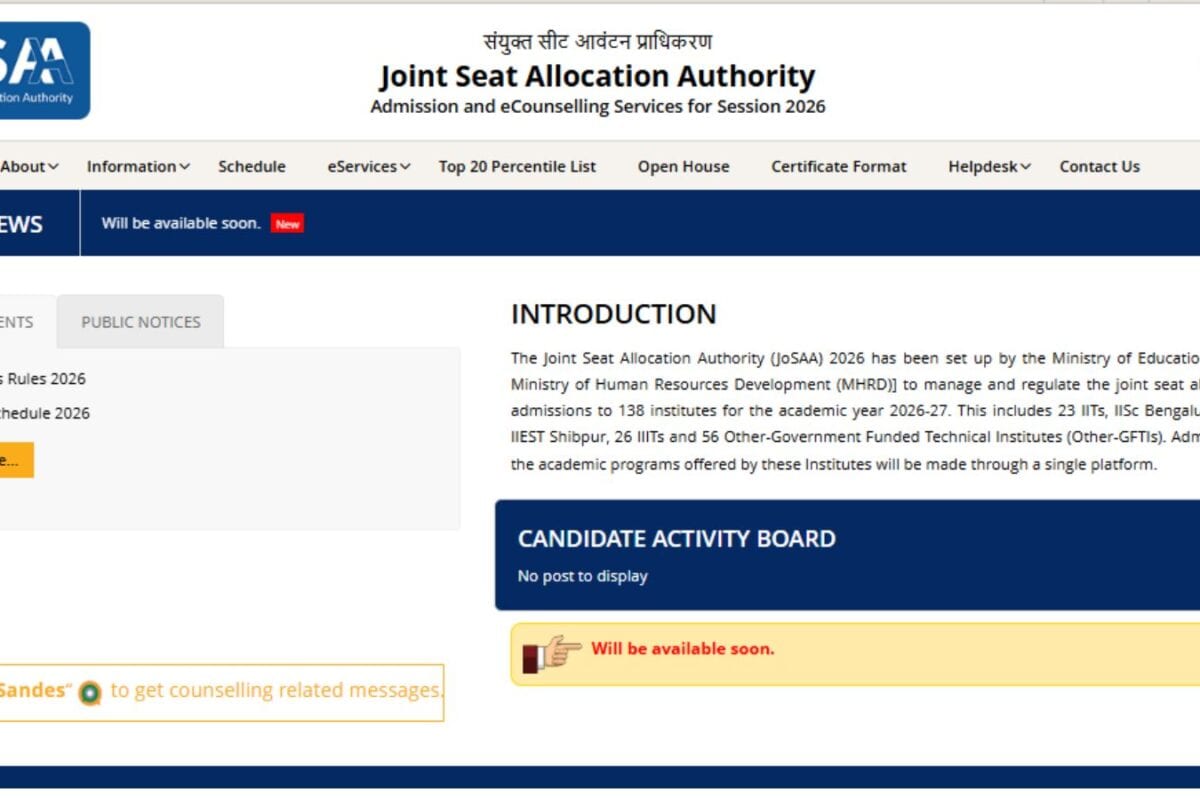 JoSAA counselling 2026 registration begins today, round 1 seat ...