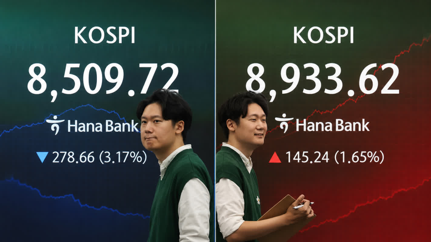 '8500~8900' 요동친 코스피, 8800선 돌파 마감⋯삼전↑ㆍSK하닉↓