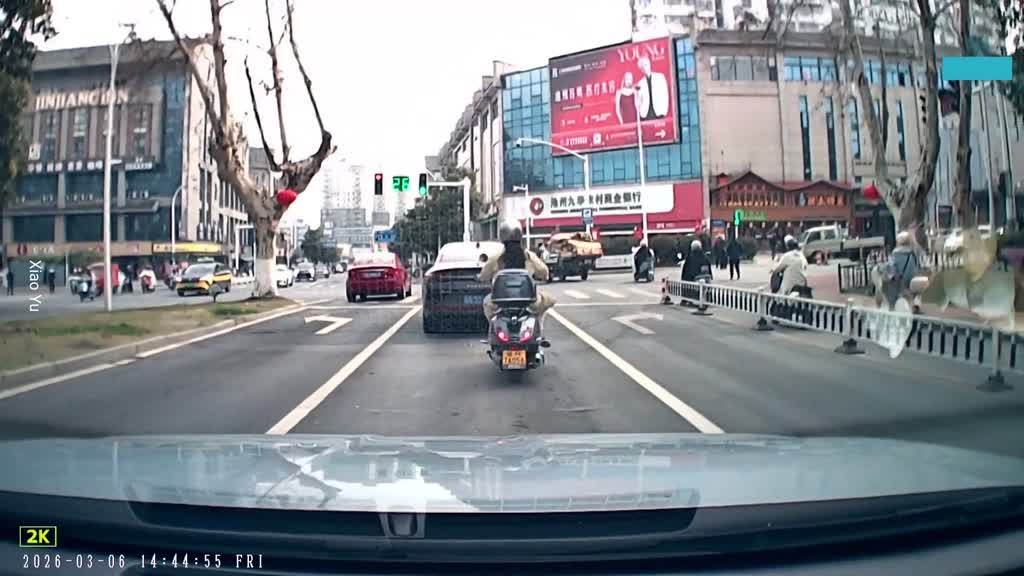 Car dashcam captures scooter rider's funny fail