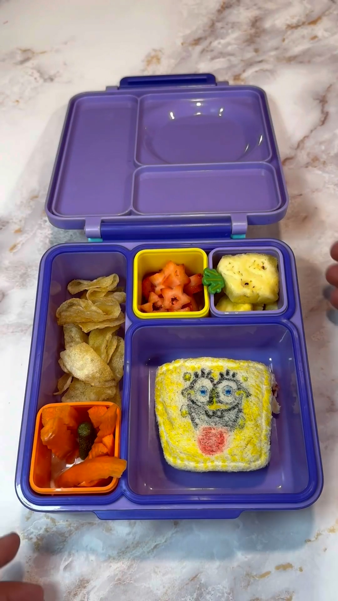 SpongeBob themed school lunch packed with creative matching touches