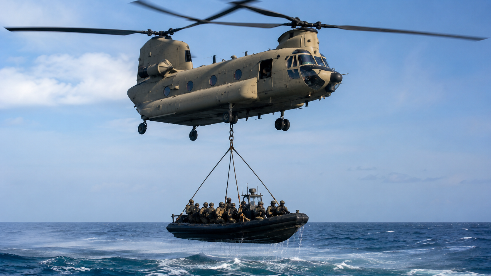 How army helicopters recover boats without landing on the water