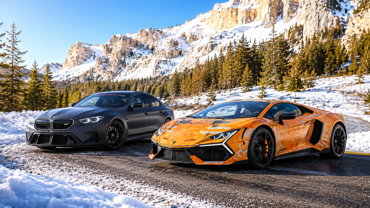 1000HP M5 battles Revuelto on snowy roads