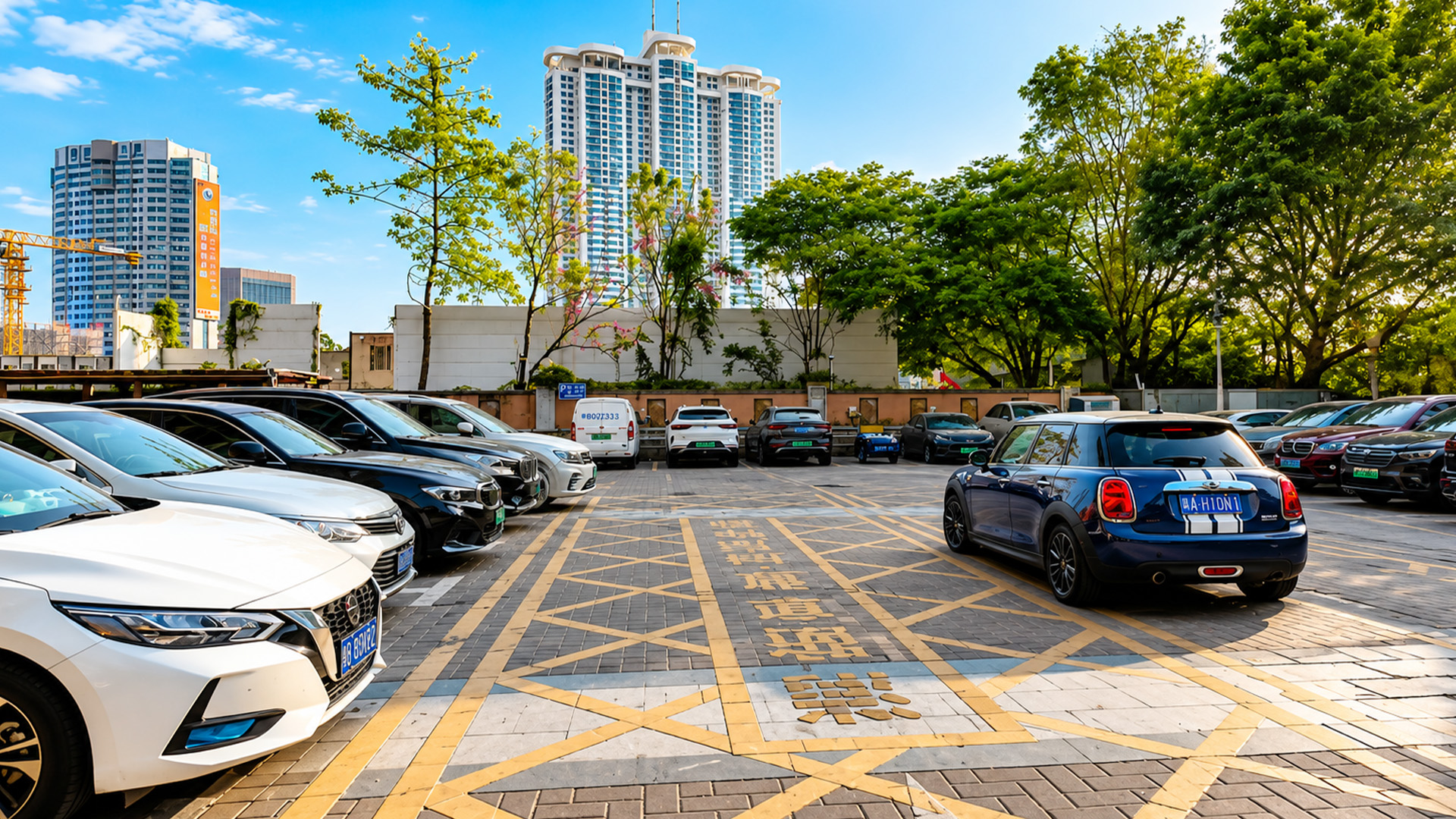 Hidden between towers lies a surprisingly large urban parking area