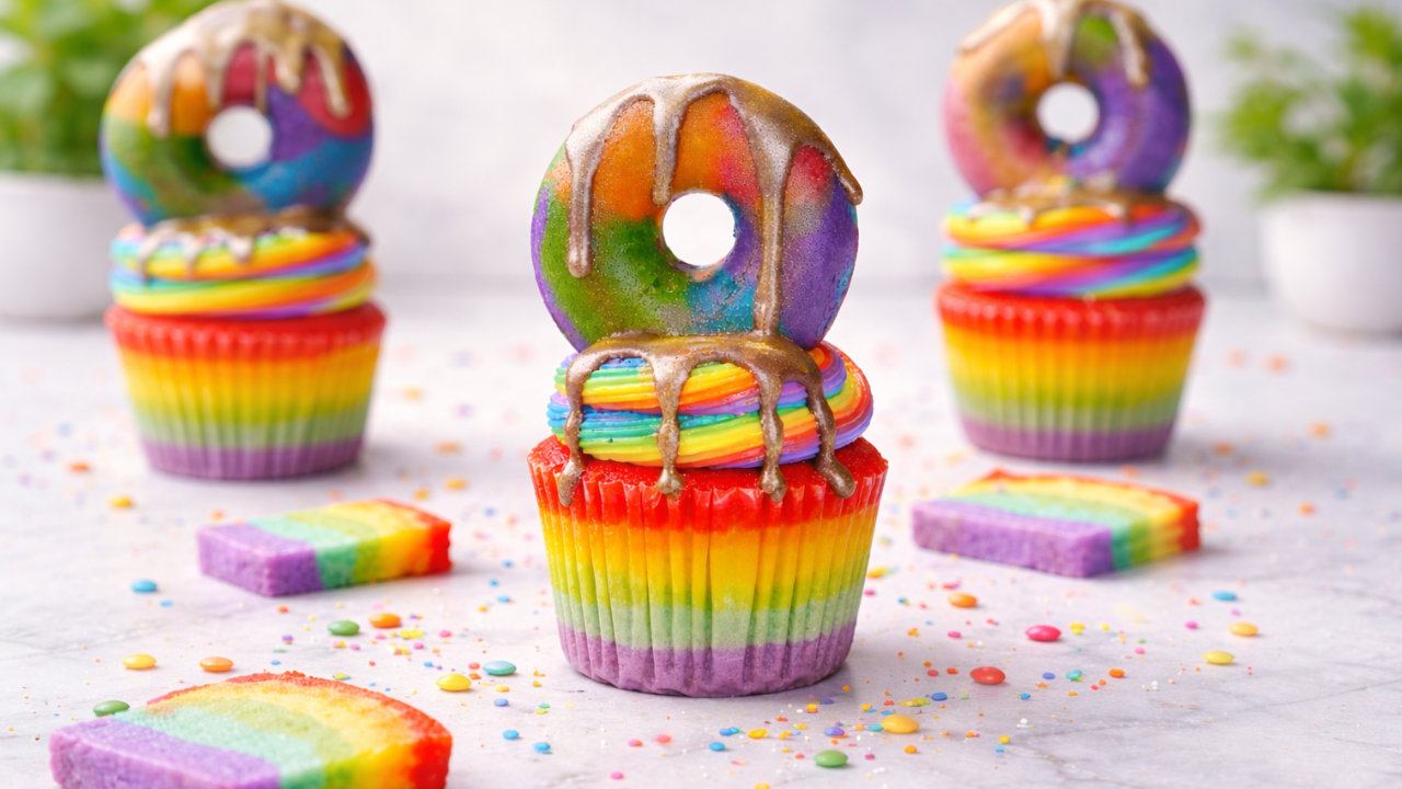 How to make rainbow donut cupcakes
