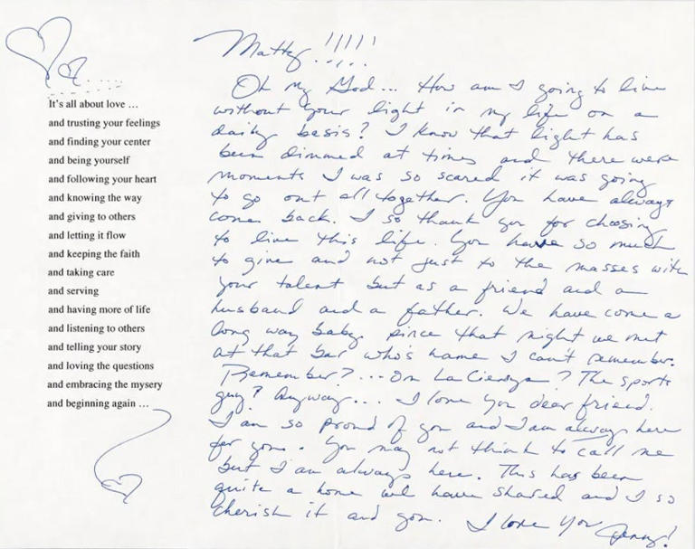 Jennifer Aniston’s letter to Matthew Perry removed from auction