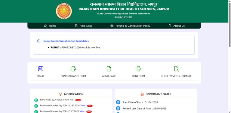RUHS CUET result 2026 released at ruhscuet2026.com: Direct link to ...