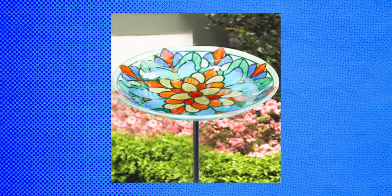 This stained-glass bird bath looks like an antique store find