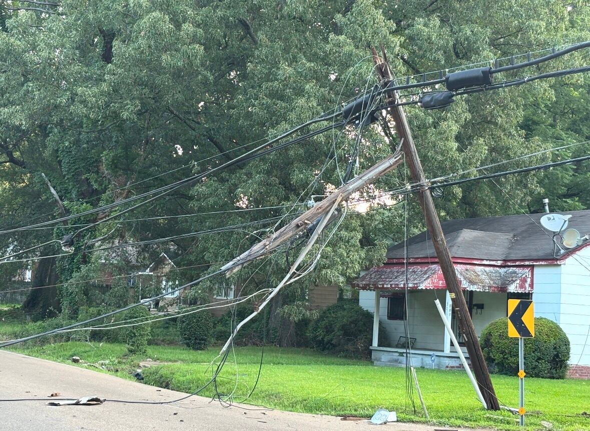 Power lines and poles down in West Jackson
