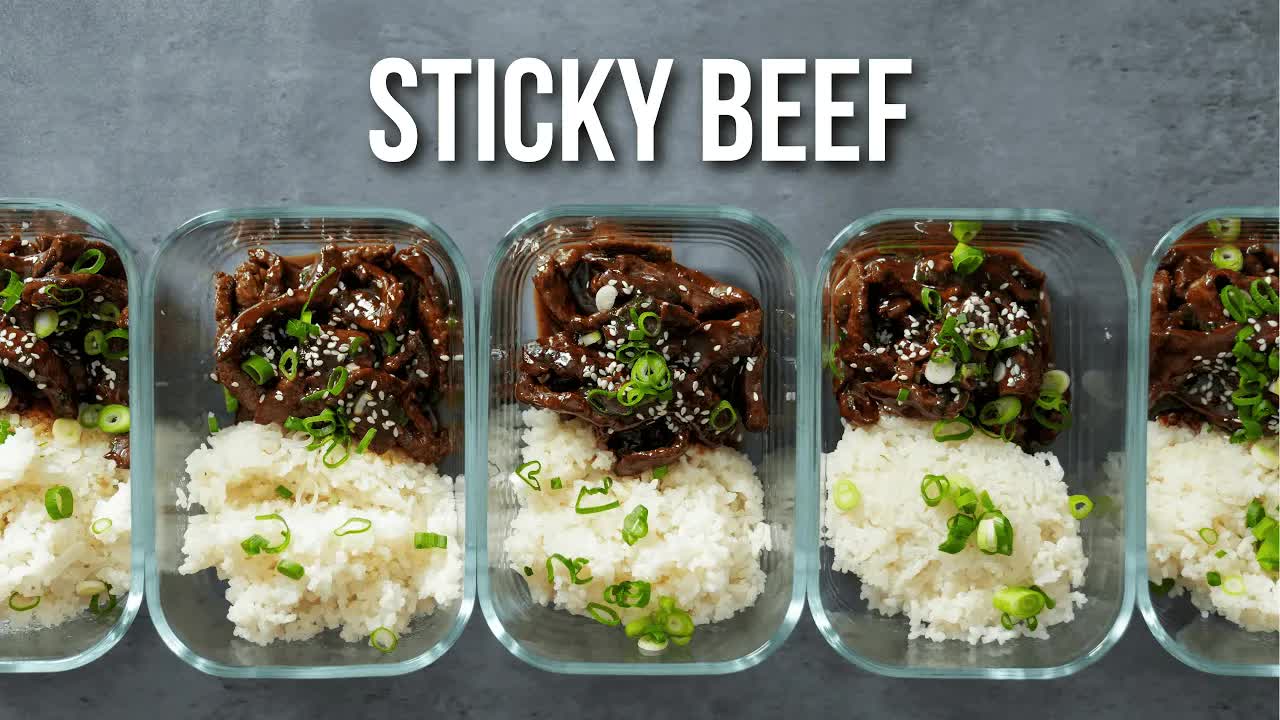 High protein sticky garlic beef meal prep that is actually worth eating