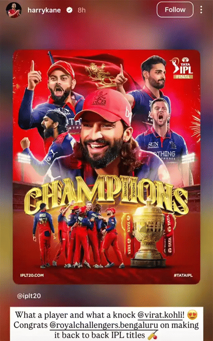 'What a player': England's Harry Kane lauds Virat Kohli as RCB lift 2nd ...
