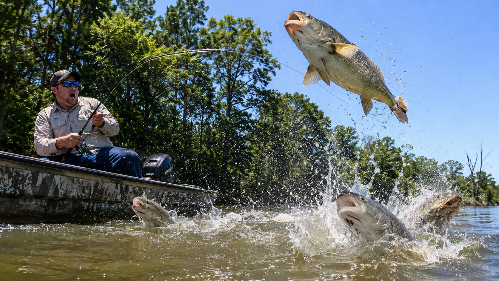 Watch how the fish started attacking and jumping 8 feet in the air