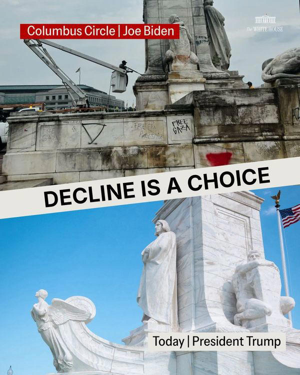 Photos purport to compare pristine Columbus Circle fountain under Trump ...