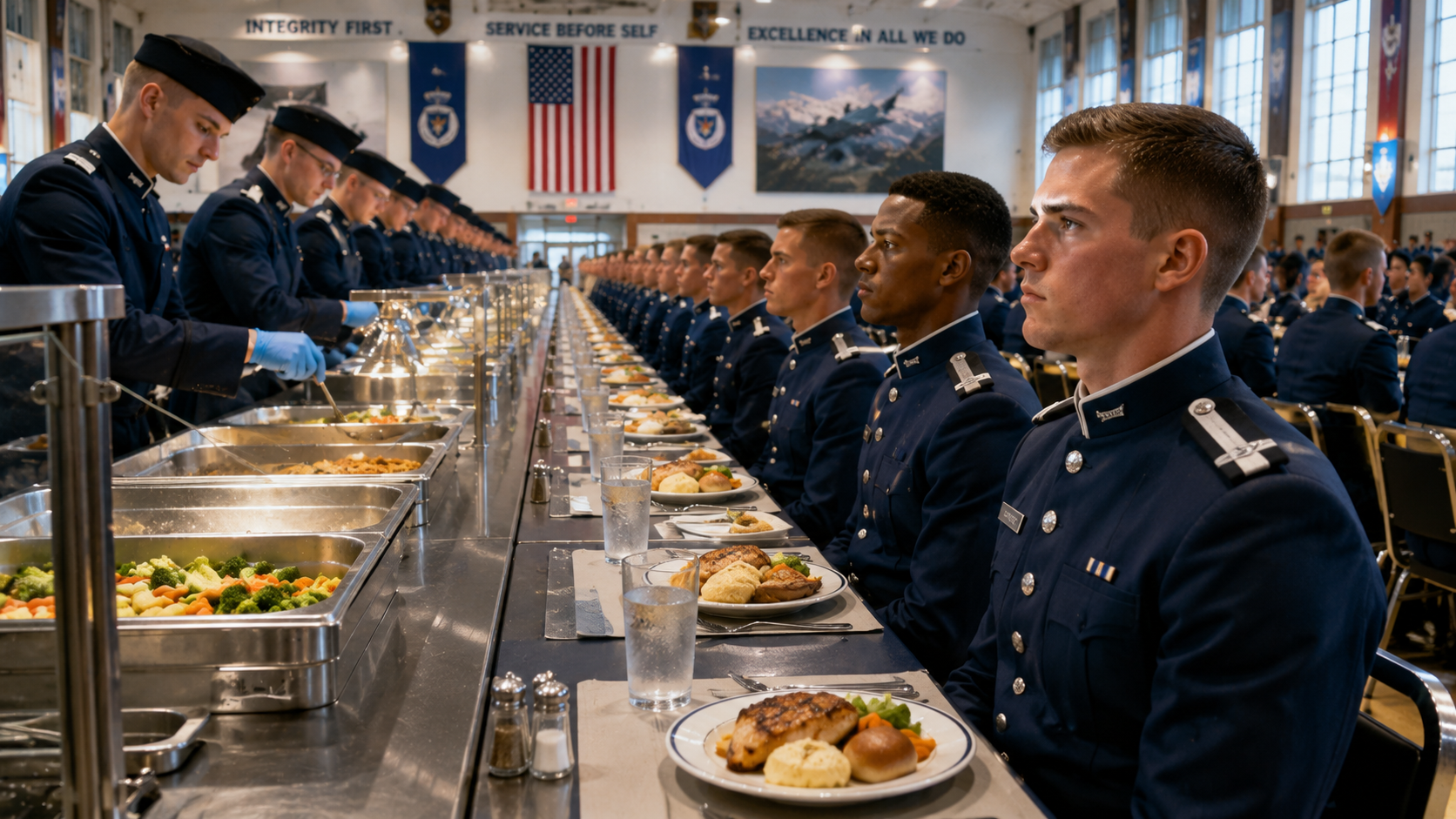 Why feeding Air Force cadets looks like a military drill