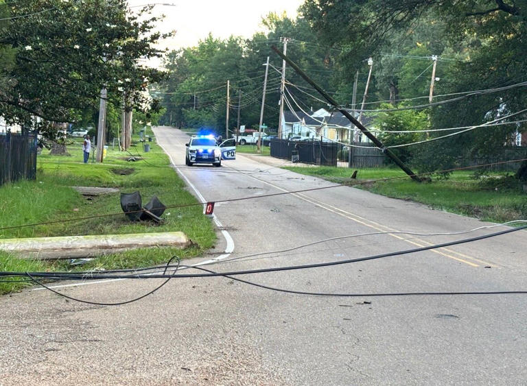 Power lines and poles down in West Jackson