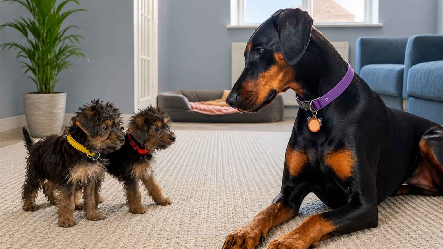 Our Doberman comforted these motherless rescue puppies