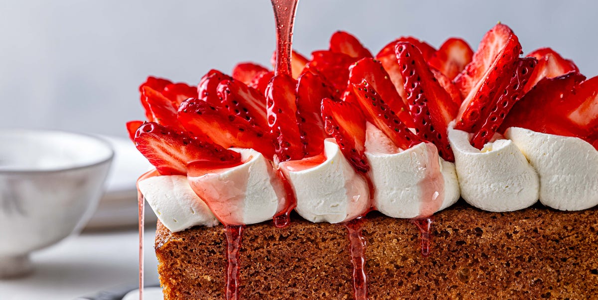 Strawberry cream soda loaf cake recipe with syrupy topping