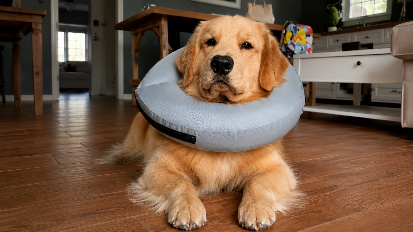 My dog’s cone era begins