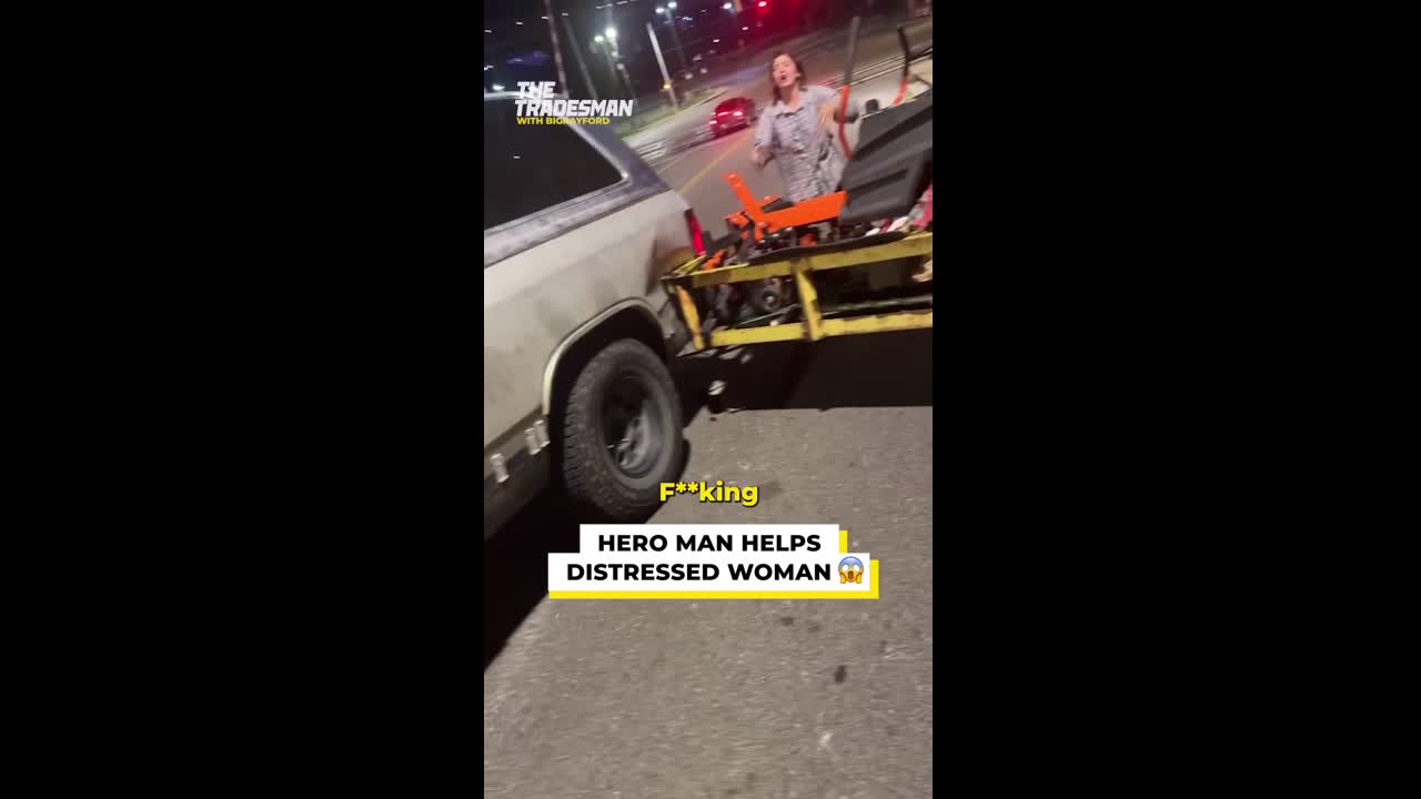Hero man helps distressed woman