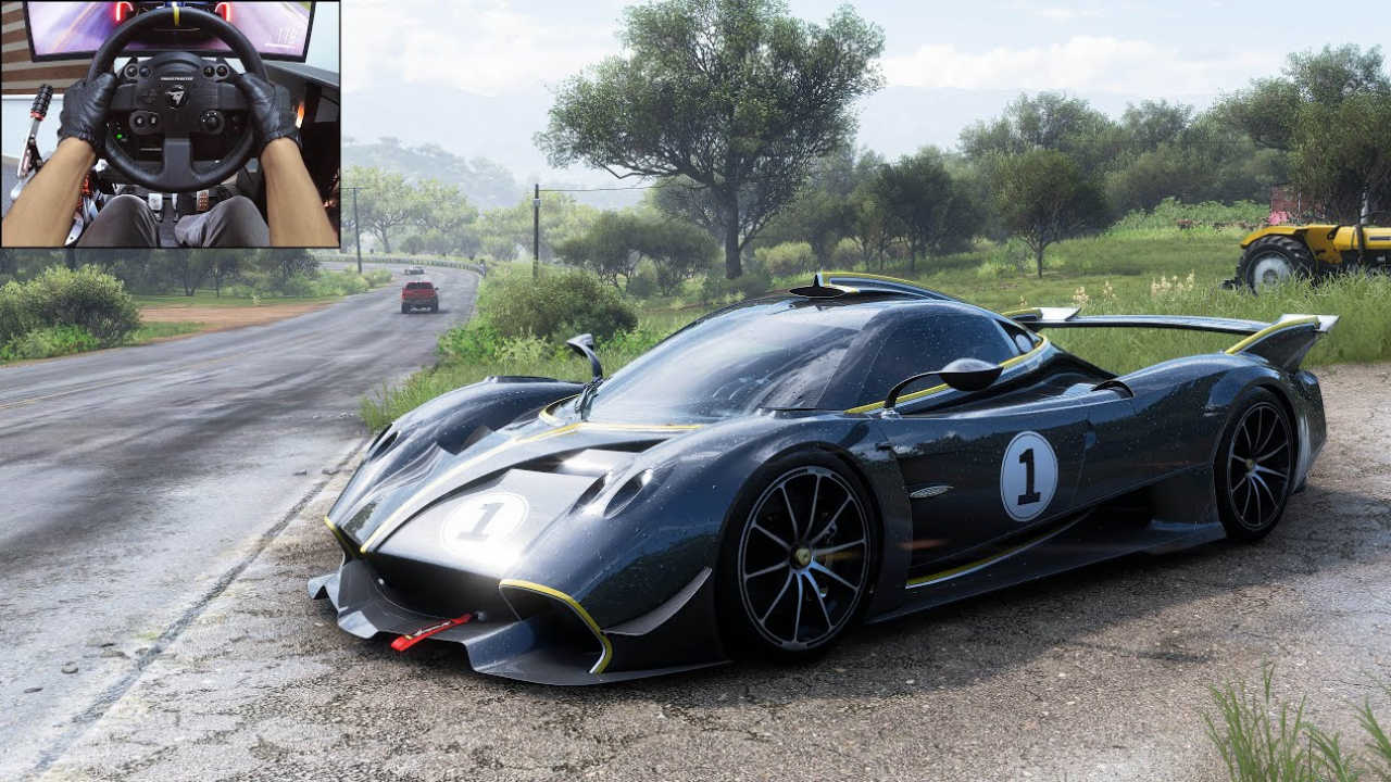 Pagani Huayra R dominates Forza Horizon 5 streets with TX wheel