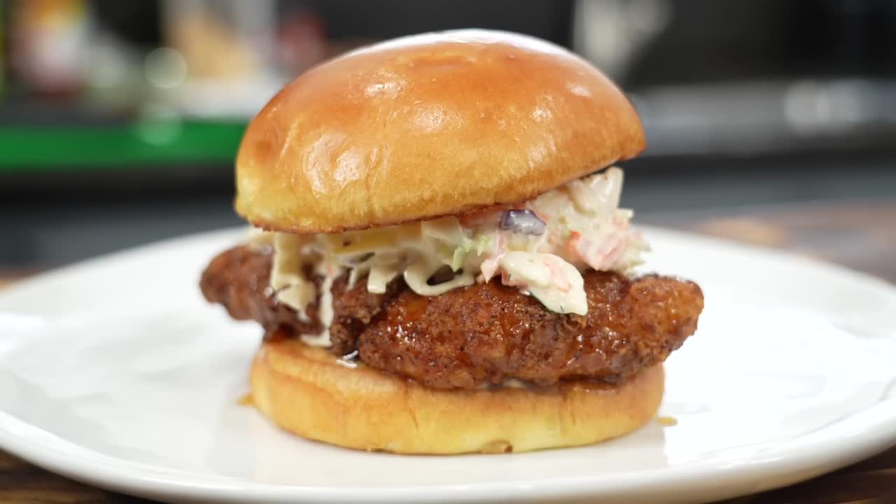 Easy crispy chicken sandwich with hot honey glaze