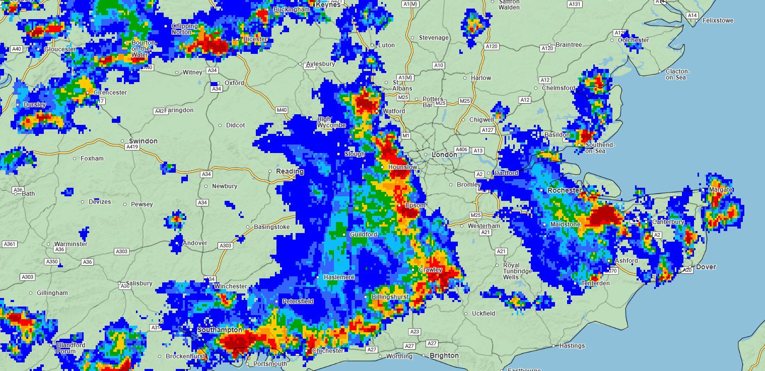 Violent thunder storms sweep across London and rock southern England