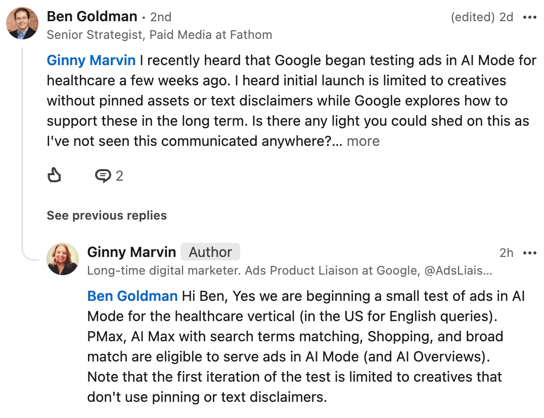 Google begins testing healthcare ads in AI mode
