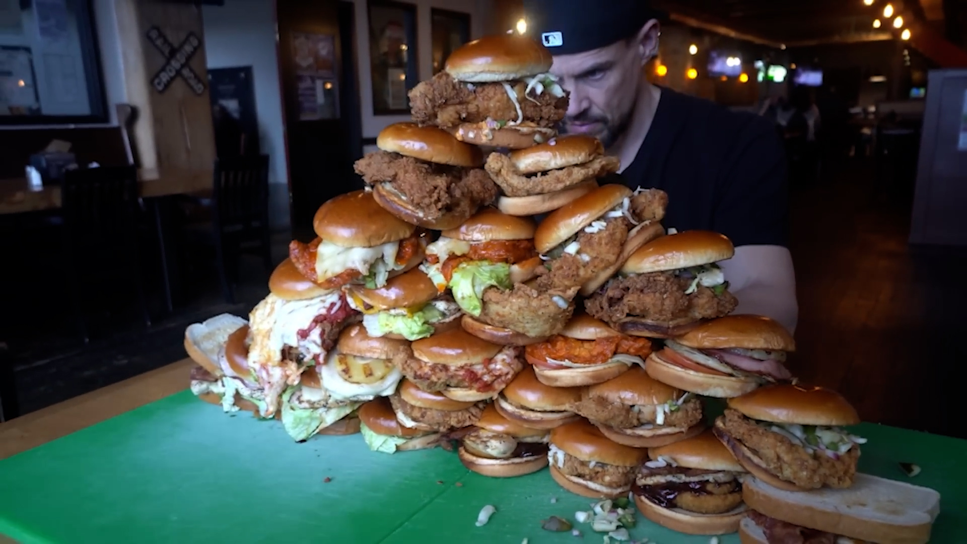 Two men take on world's largest 25lb chicken burger challenge