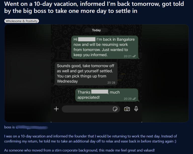 Employee reaches out to boss after 10-day vacation, his response goes viral