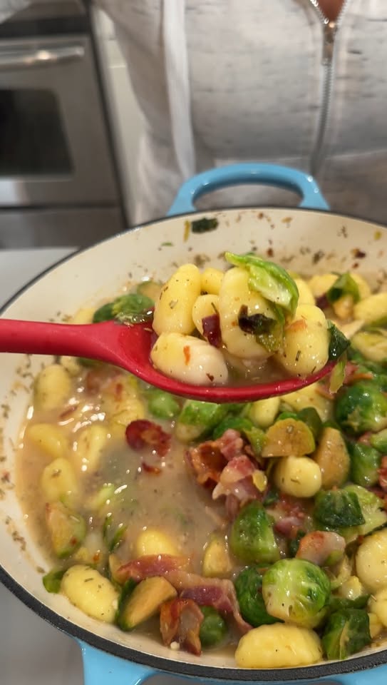 Bacon Brussels sprouts and gnocchi skillet dinner