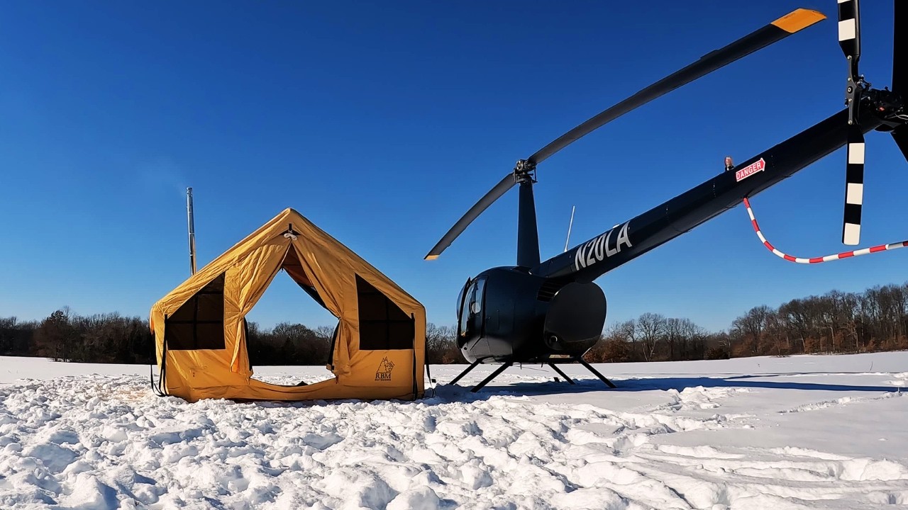 Helicopter snow camping!