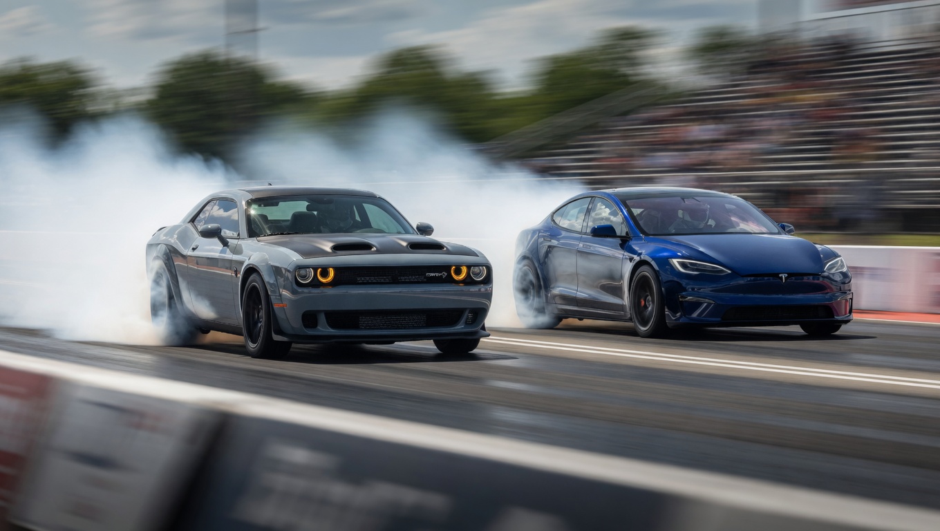 Twin-turbo Hellcat drag race against a Tesla Model S Plaid