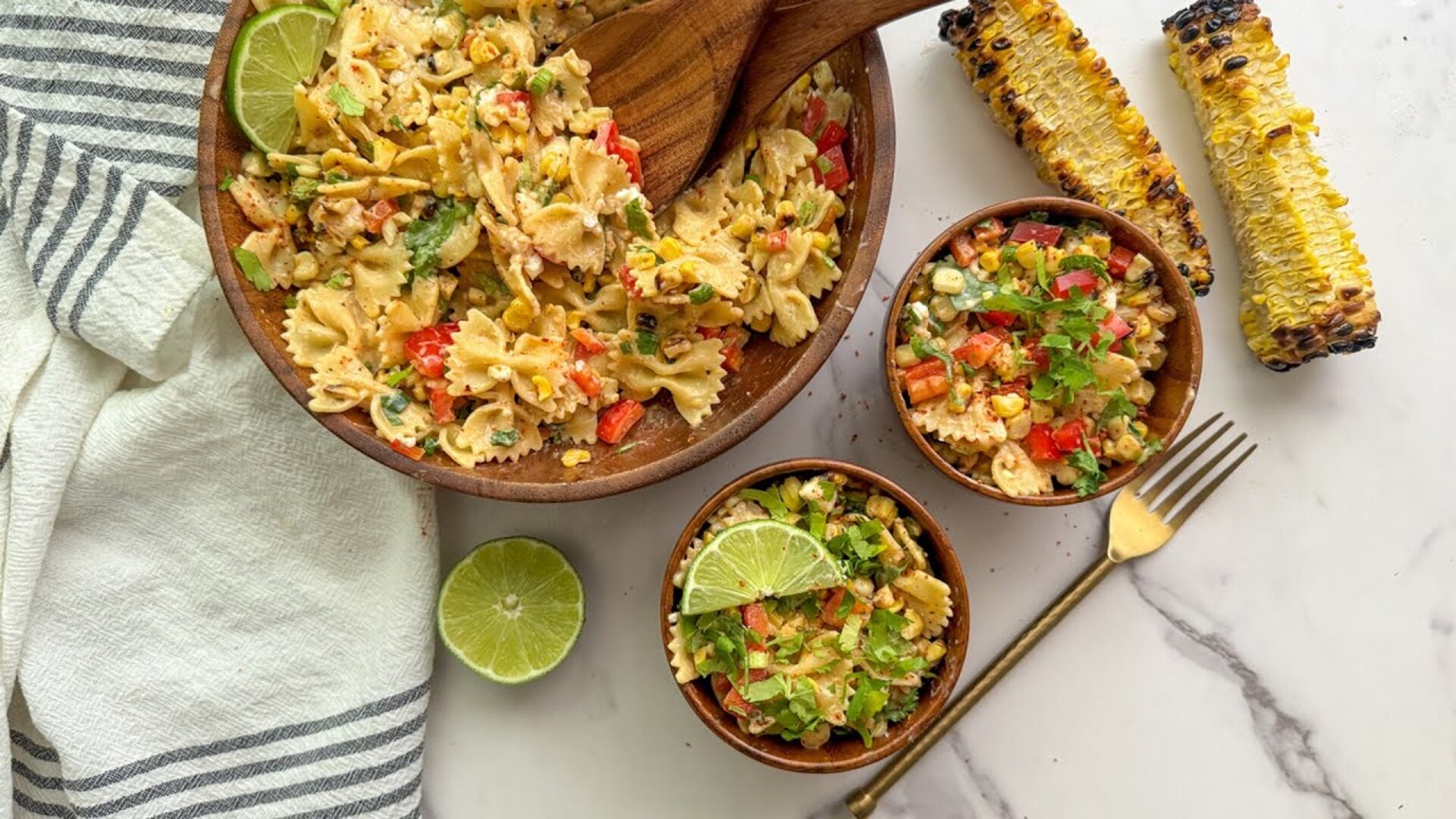 Charred Mexican street corn pasta salad recipe