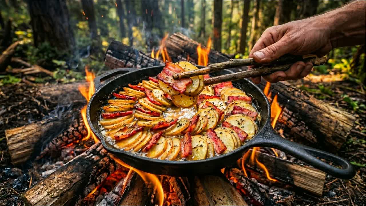 Watch how forest ratatouille comes together with smoked pork belly