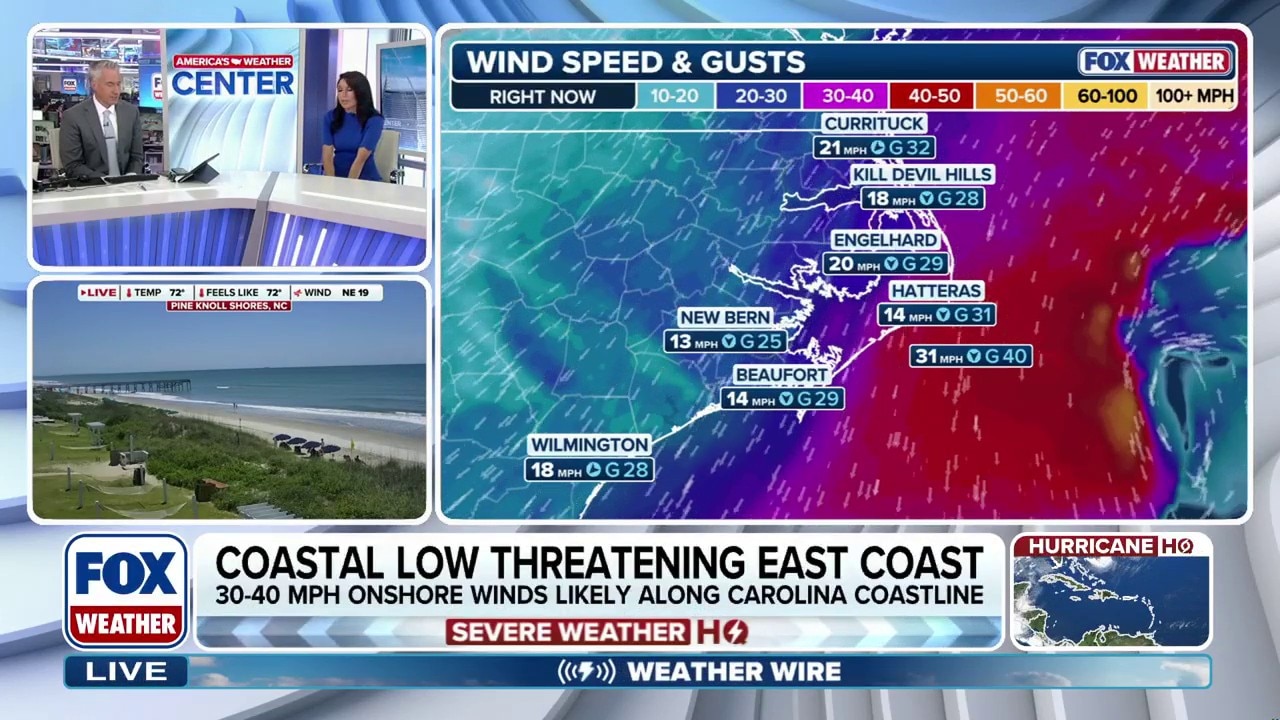 Coastal low threatening coastal Carolinas with high surf, gusty winds