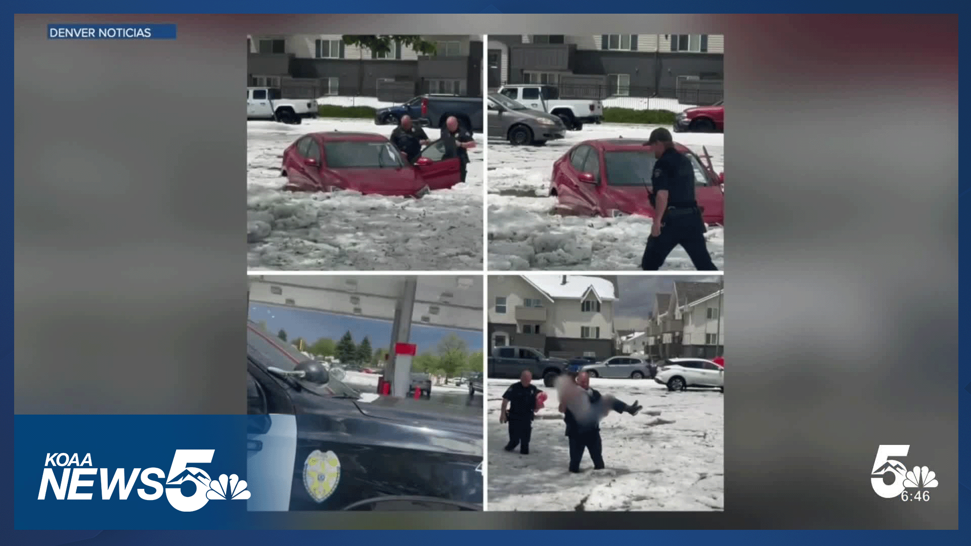 See the moment police carried a woman from her hail-trapped car