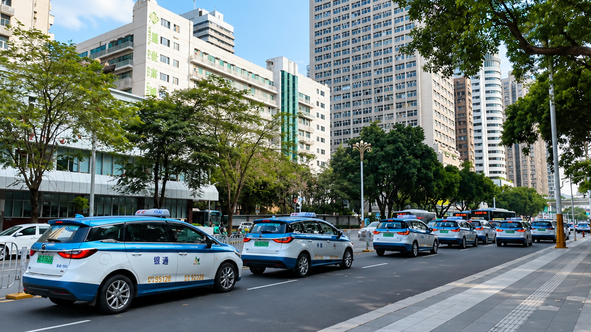 This busy urban street never runs short of transportation