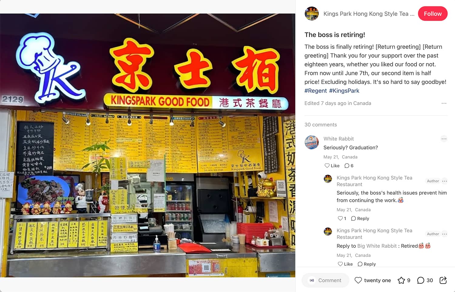 Longtime Crystal Mall food court stall is closing after 18 years