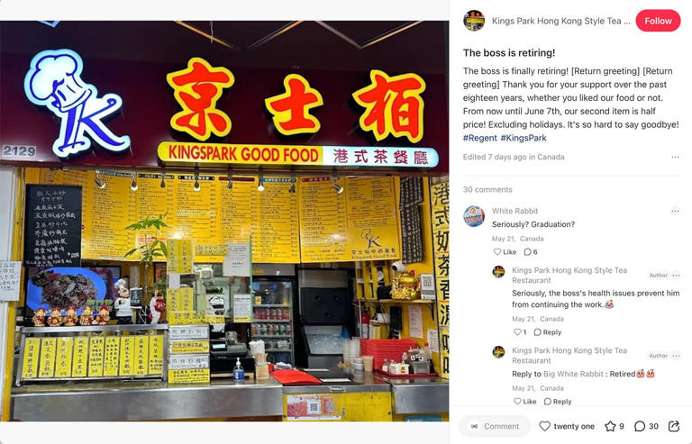 Longtime Crystal Mall food court stall is closing after 18 years